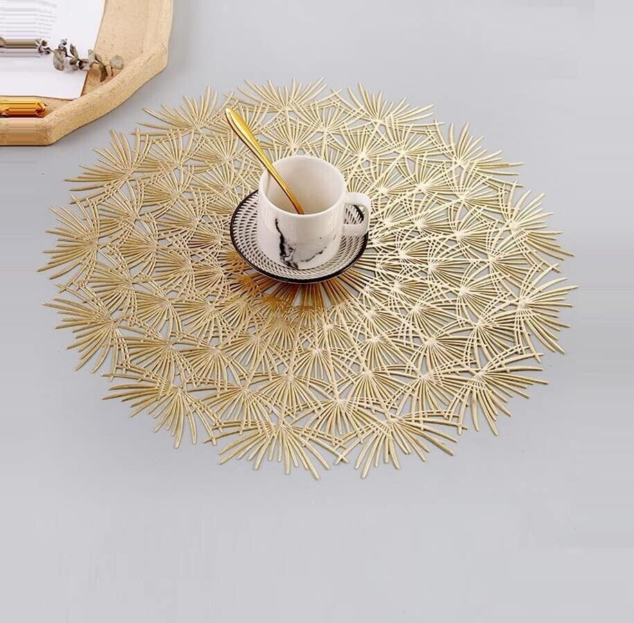 Golden And Silver Dining Table Placemat Golden Round Shape Linen 38CM ...