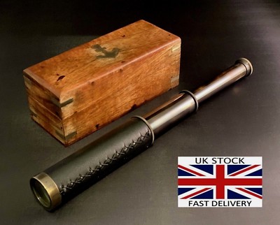 Antique Telescope Handheld Brass Wooden Box Optic Nautical Pirate Scope ...