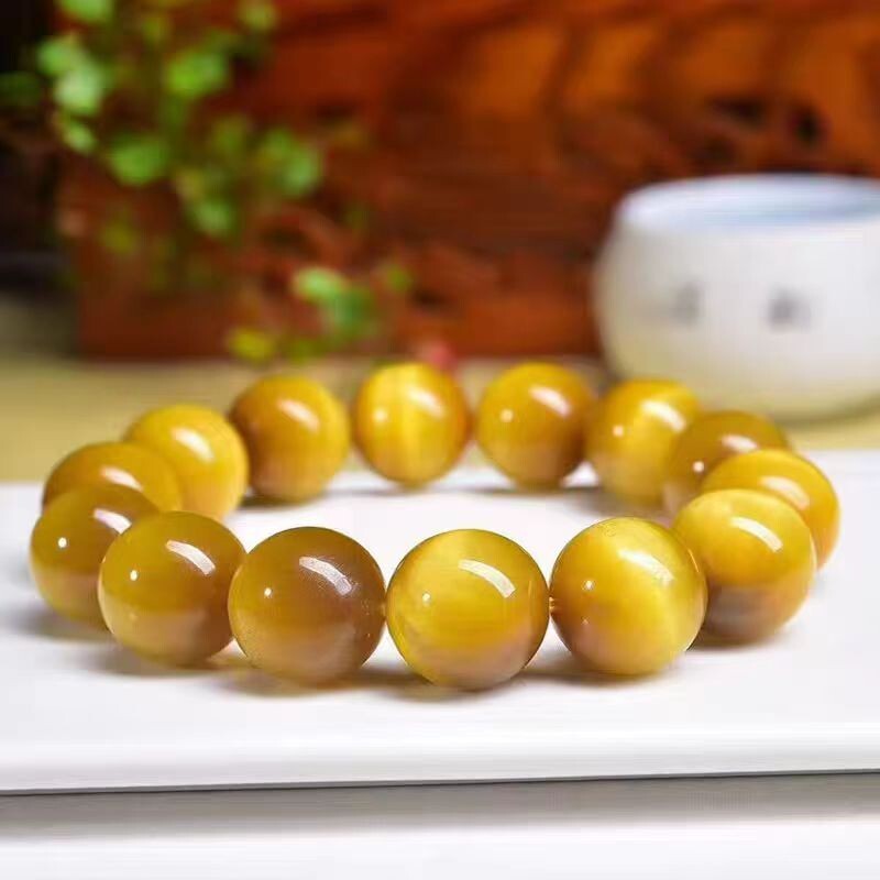 Natural Gold Yellow Tiger Eye Gemstone Crystal Round Bead Bracelet AAAA ...