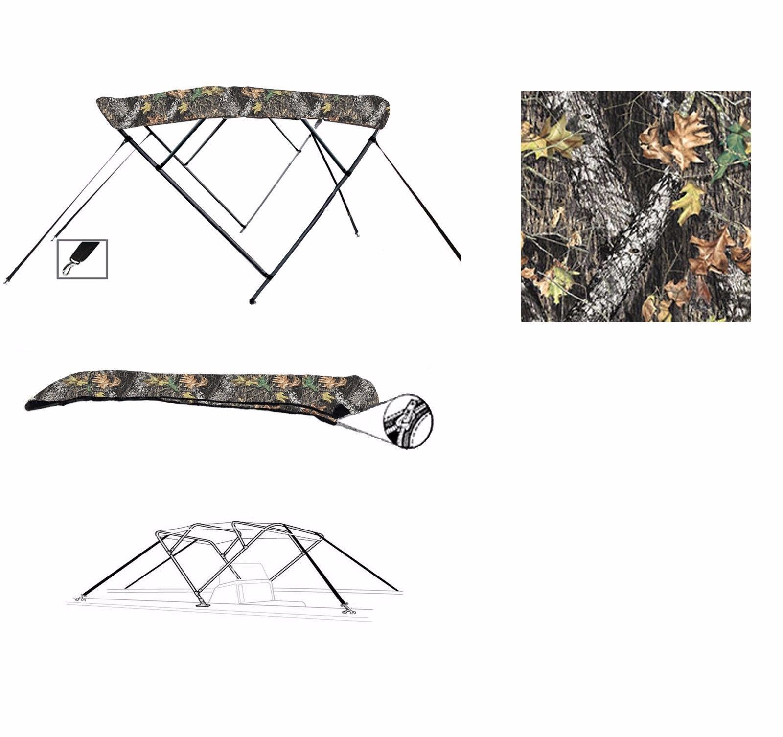 CAMO BOAT BIMINI TOP 4 BOW ROUND TUBE 79"-84"W X 60"H X 8'L | eBay