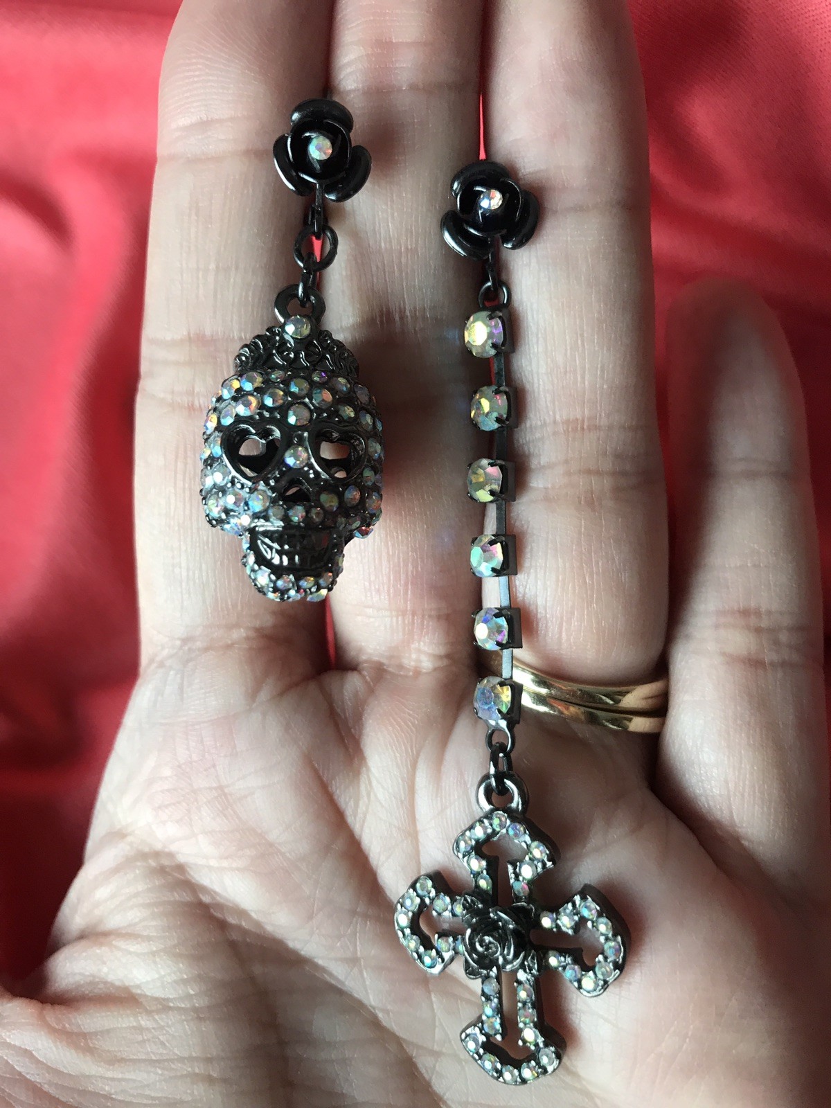 Betsey Johnson Vintage Princess Skull Cross Rose Crys… - Gem