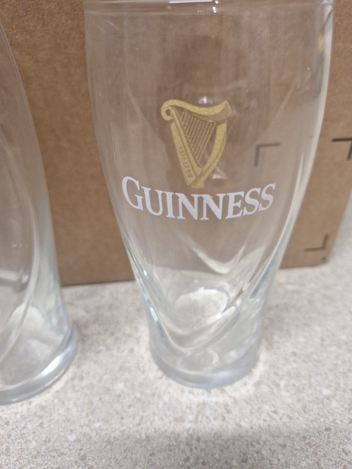 Set of Two (2) Guinness Beer 16 oz Clear Pint Glasses w/ Raised Harp ...