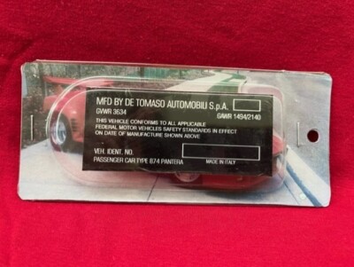 DETOMASO PANTERA 71-74 PARTS: De Tomaso door ID plate. | eBay