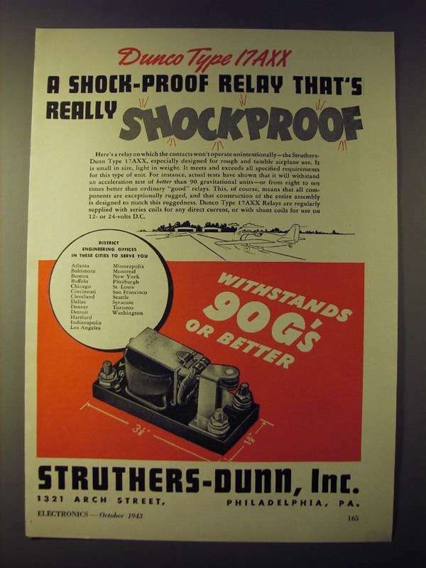 1943 Struthers-Dunn Dunco Type 17AXX Relay Ad - A shock-proof Relay | eBay