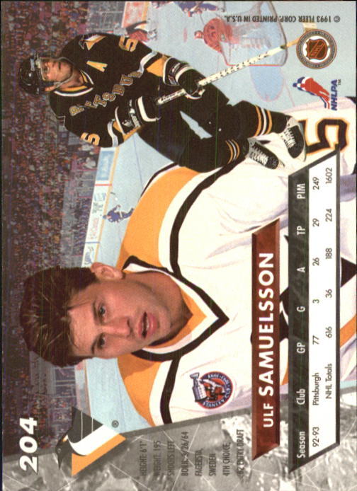 1993-94 Ultra Penguins Hockey Card #204 Ulf Samuelsson | eBay