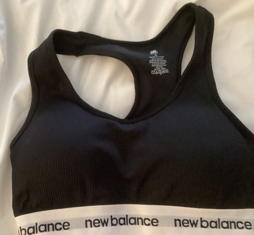 New Balance NB Sports Bra Black with White Trim Workout Racerback Size ...