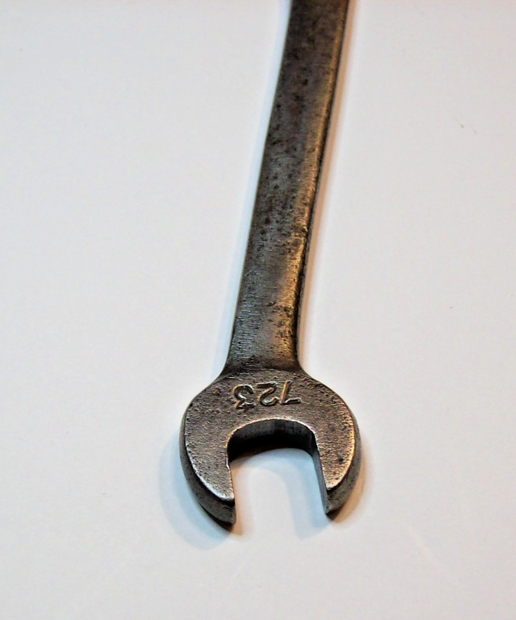 vintage Vlchek #723 chro-mol 3/8- 7/16 open end wrench, WW2 Jeep tool ...