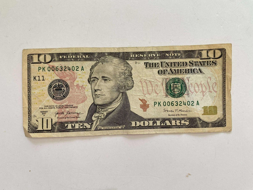 USA Real Money $10 paper money TEN DOLLARS Serial number PK 00632402 A ...