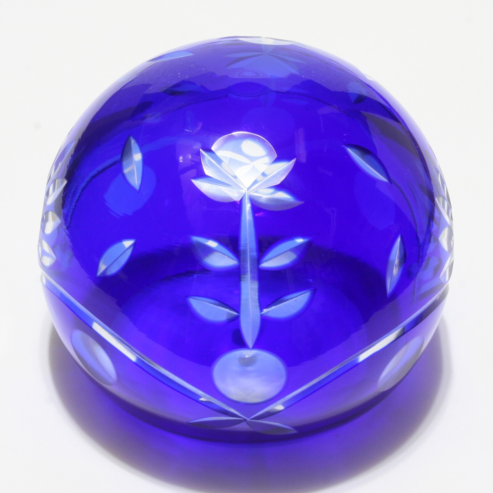 Vintage Bohemian Czech Cobalt Blue Cut To Clear Crystal Glass Ball ...