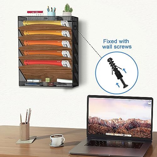 LUCYCAZ Wood Wall File Holder, 7 Tier Hanging File Organizer with Top ...