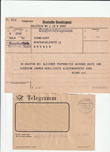 Telegramm Schiffsbrieft MS Holstein via Norddeich Radio nach Bremen | eBay