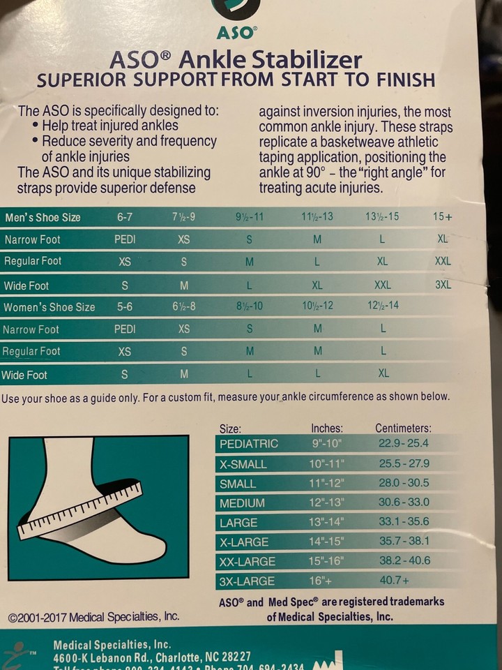 Med Spec ASO Ankle Stabilizer Black Size Large Fast shopping USA | eBay
