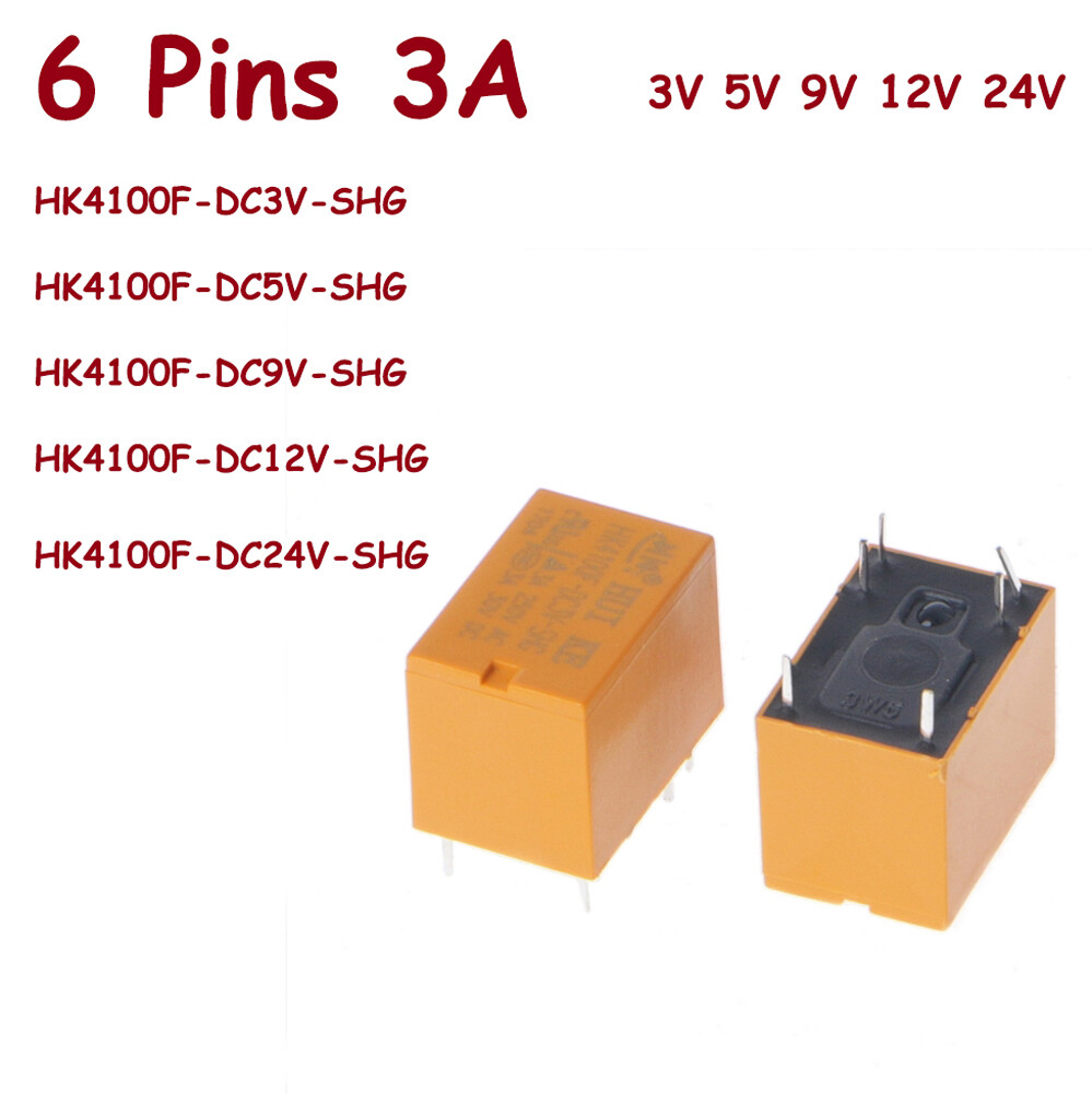 Power Relay 3A HK4100F-DC3V 5V 9V 12V 24V-SHG PCB 6 Pins SPDT General ...