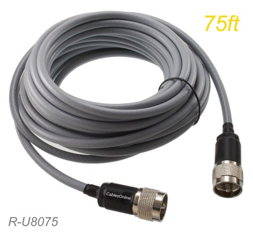 75ft RG-8/U-Mini (RG8X) Coax UHF PL-259 Male/Male Grey Coax Cable, R ...