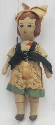 Antique Victorian Girl Rag Doll Ink Painted Face Hand Sewn Stuffed ...