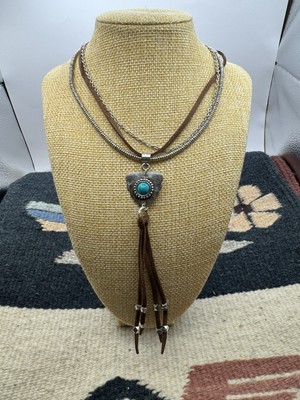 Myra Bag “Feather Shield Stacked Necklace” Leather & Metal Chain NWT 24 ...