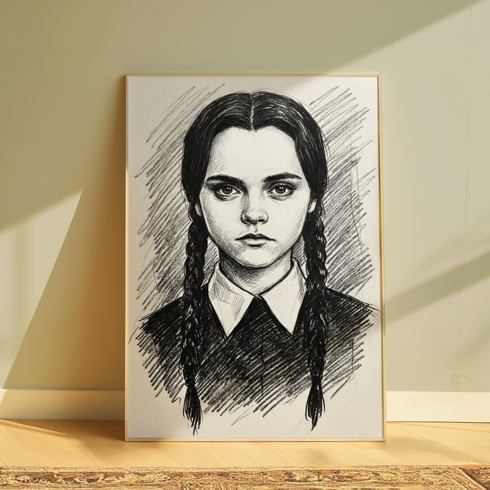 WEDNESDAY ADDAMS ADDAMS FAMILY DRAWING PRINT PORTRAIT SKETCH 8" x 10 ...