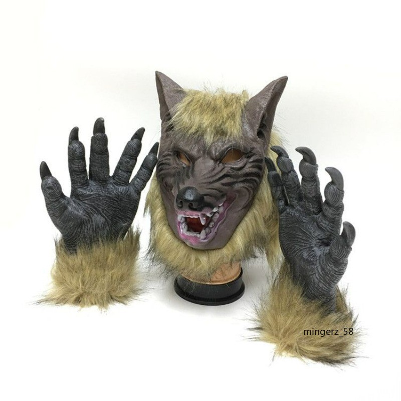 Halloween Wolf Head Face Mask Horror Wolfman Claw Gloves Cosplay ...