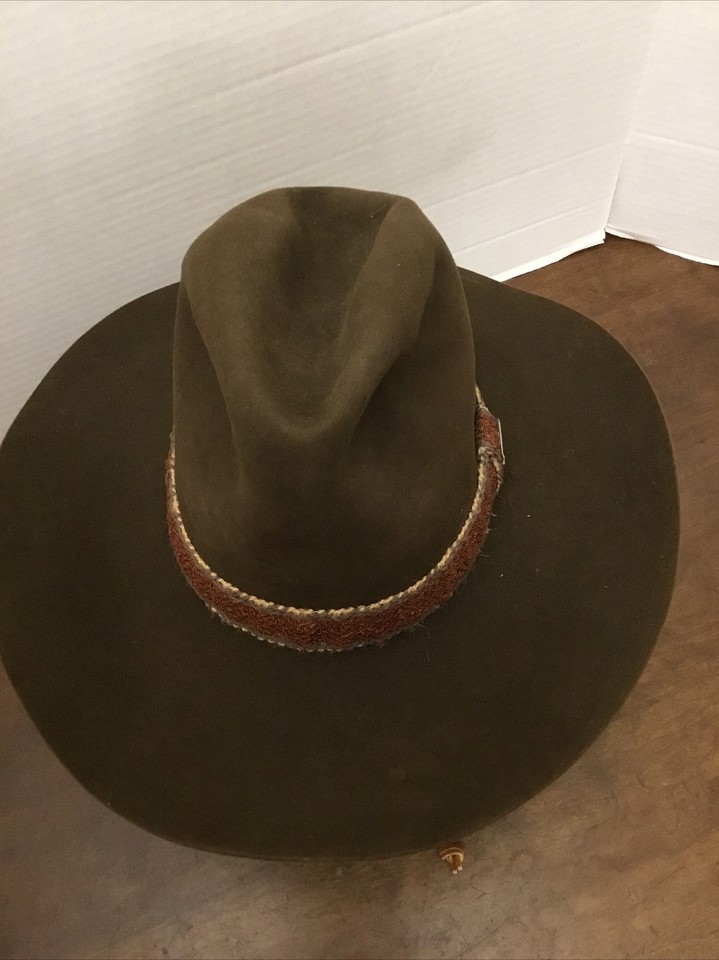 John B Stetson 4X Beaver Brown Cowboy Hat 7-1/4 W/ JBS Hat Pin Town ...