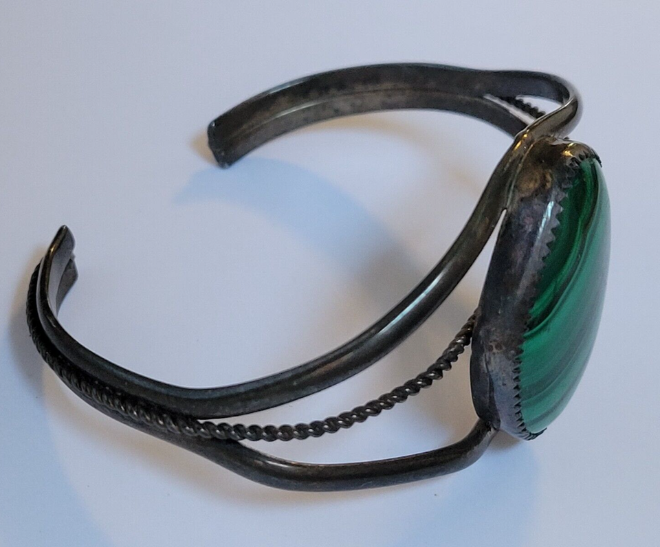 Apache Darrell Victor Sterling Silver Malachite Native American Cuff ...