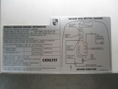 PORSCHE 968 ENGINE BAY EMISIONS VACUUM DATA DECAL NEW GENUINE PORSCHE ...