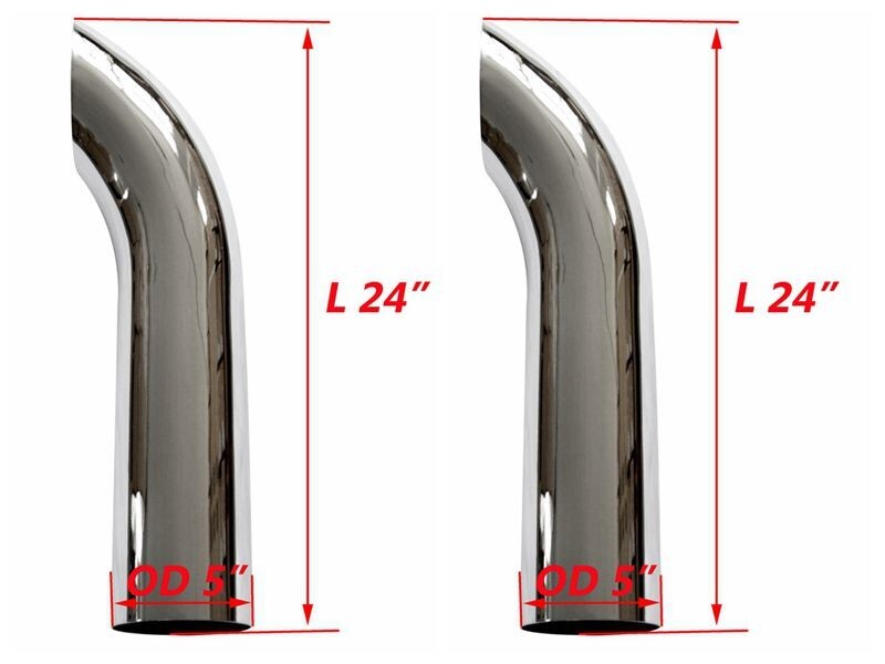 5 Inch Chrome Curved Exhaust Stack Pipe 5"OD x24" Length Truck Tailpipe ...