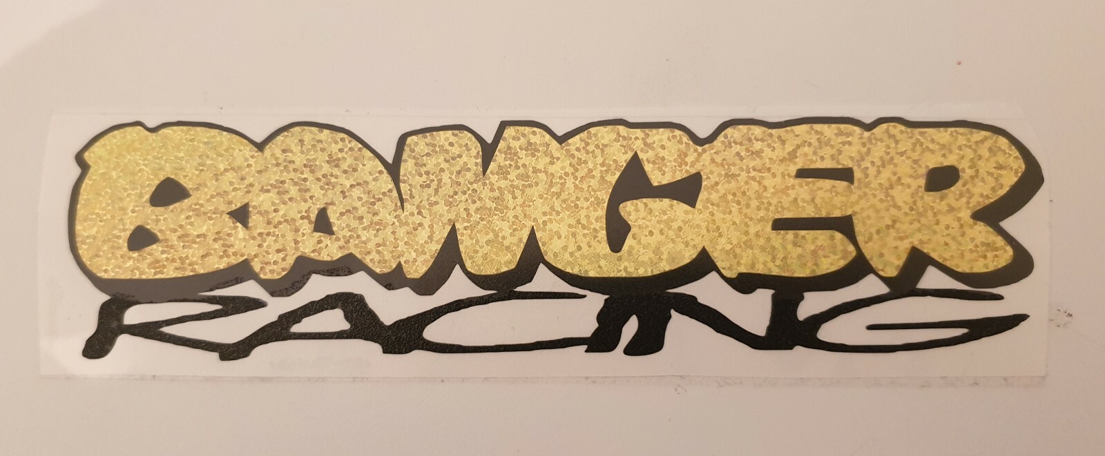 BANGER RACING oval stock car vinyl sticker logo glitter gold and black ...