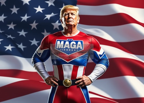PRESIDENT DONALD TRUMP SUPERHERO MAGA MAN AMERICAN FLAG PATRIOTIC 5X7 ...