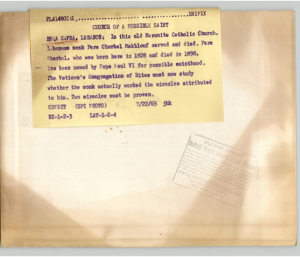 MARONITE CATHOLIC CHURCH Monk Pere Charbel Makhlouf LEBANON 1965 Press ...