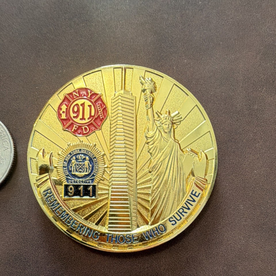 9-11 Commemorative Coin 2001 Twin Towers Statue of Liberty FDNY Gold ...