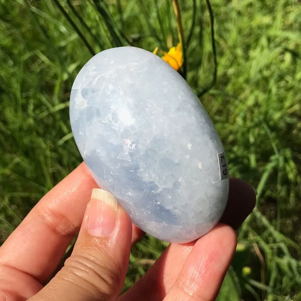 Blue Calcite Palm Palmstone Crystal Stone Calming Throat Chakra | eBay UK