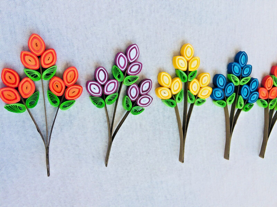 Paper Quilling Flower Bud leaves Branch for cards, wall deco 15lot | eBay