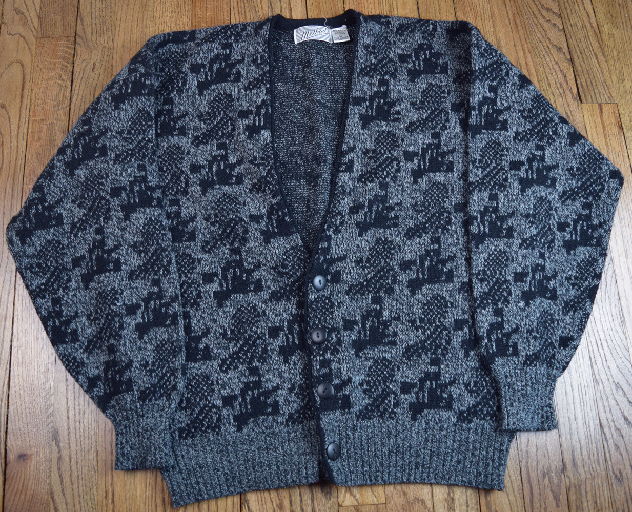 Vintage Wacky Knit Geometric Cardigan Sweater Wool Gr… - Gem