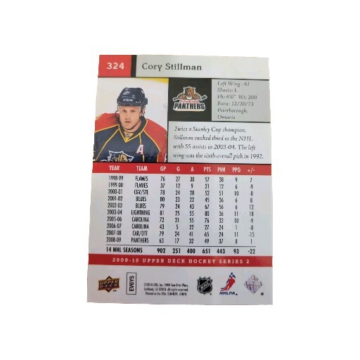 2009 Upper Deck Florida Panthers NHL Hockey Card #324 Cory Stillman (D8 ...
