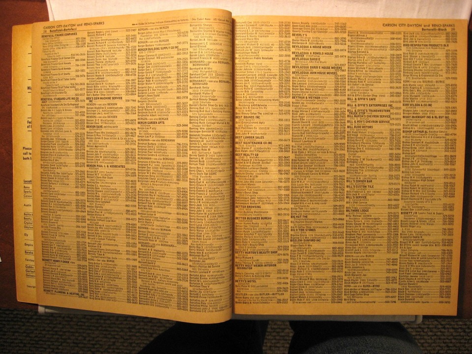1967-68 Telephone Phone Directory Book - Northern Nevada - Complete ...