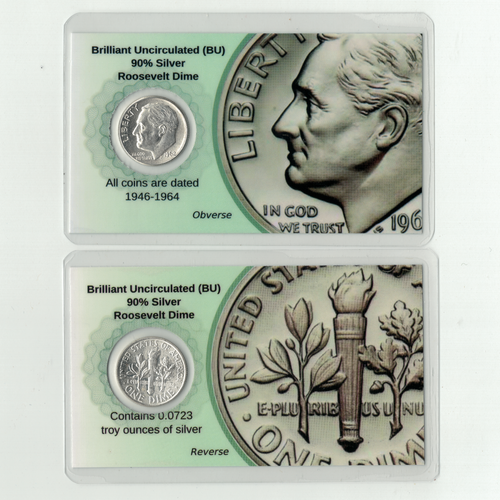 90% Silver Roosevelt Dime –BU/AU in Laminated Card - Perfect Barter ...