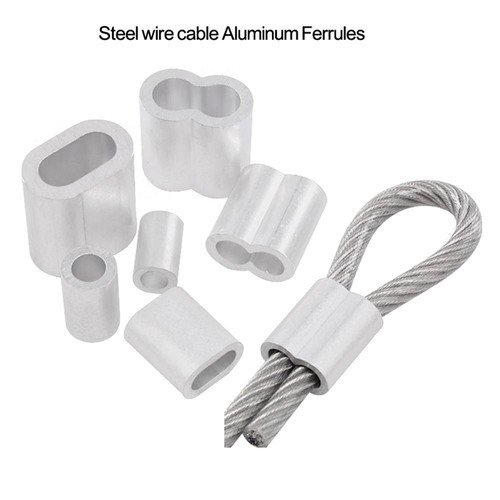 10-50Pcs Fixing Clip Crimp Sleeve Double Hole Wire Ferrules Steel Wire ...
