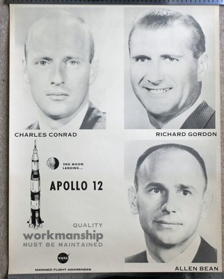 NASA Apollo 12 Manned Flight Awareness Poster 22" X 17" Bean Conrad ...