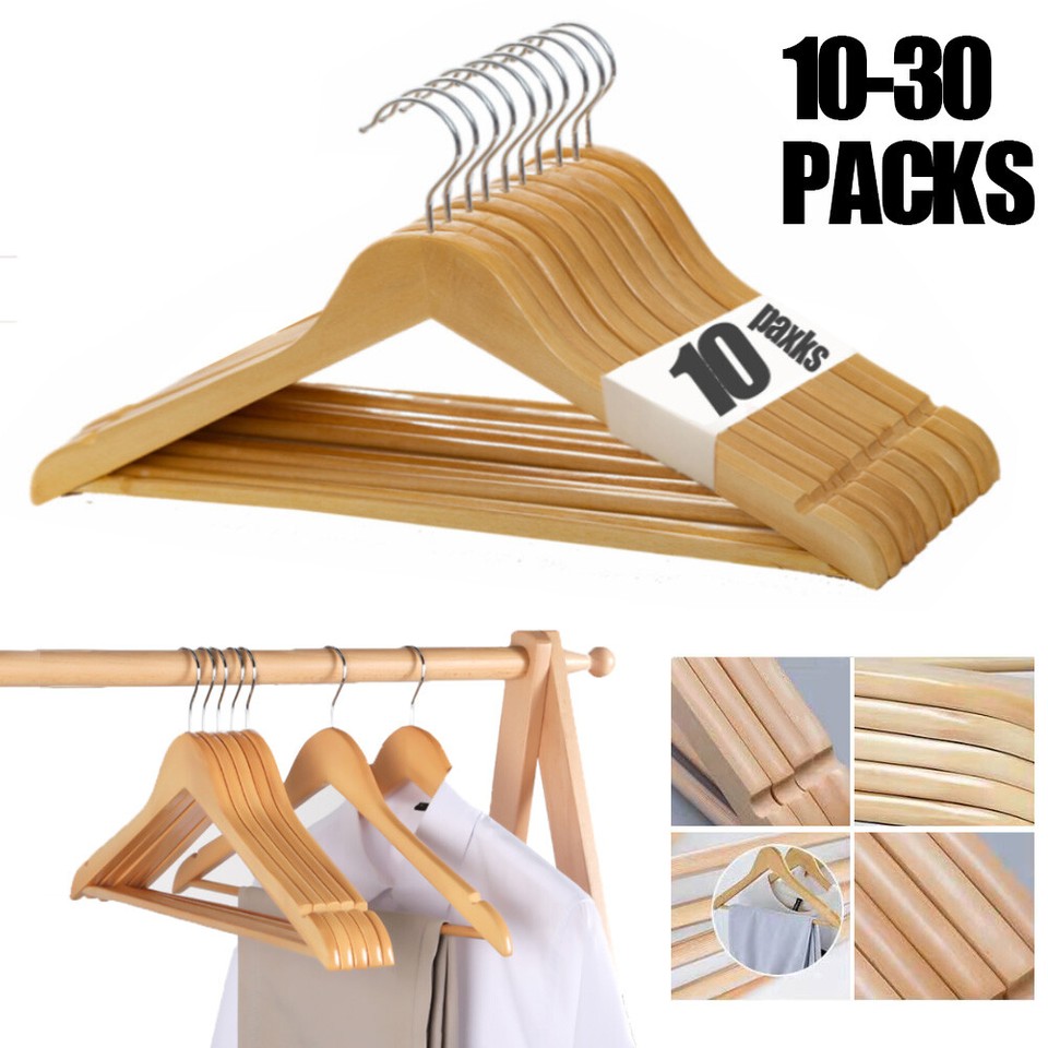 10-30 Pack Wooden Hangers Suit Hangers Premium Natural Finish Cloth ...