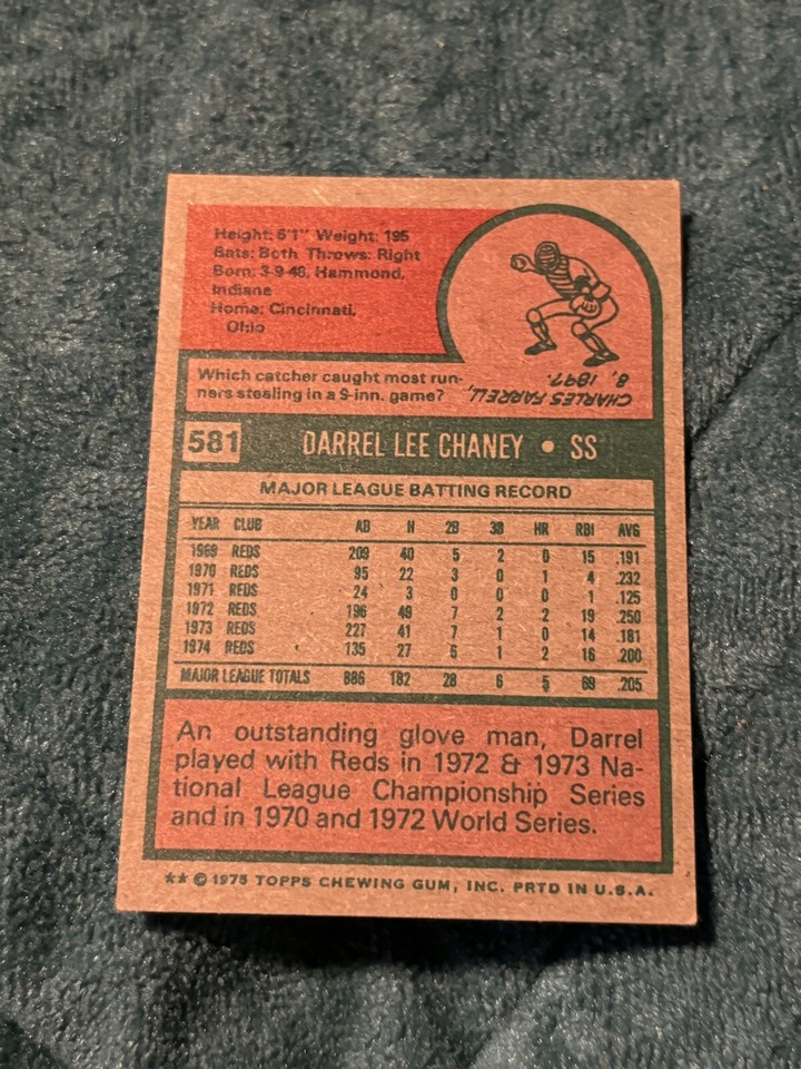 1975 Topps Mini #581 Darrel Chaney Cincinnati Reds WS Champ 1975 | eBay