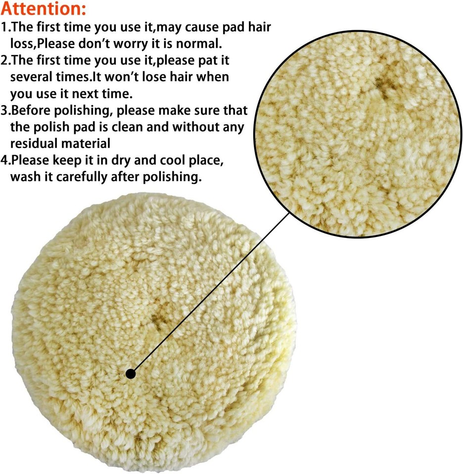 3"-7" wool buffing pads 100% Natural Wool Hook & Loop for Compound ...
