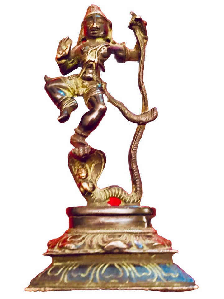 India Brass Figurine Hindu God Krishna Dancing On The Head Of Kaliya ...