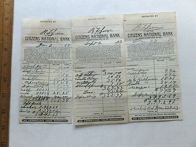 Three 1953 Bank Deposit Slips.Citizens National Bank, Martinsburg, West ...