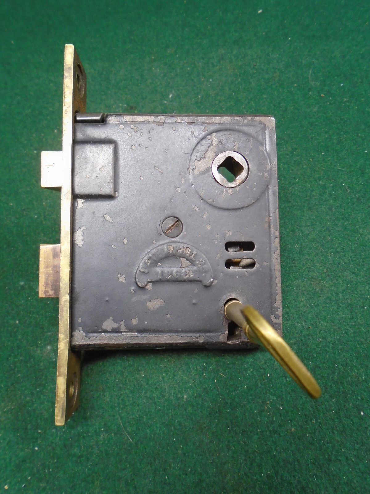 NORWALK # 470 MORTISE LOCK w/KEY, 5 1/2" BRASSE FACE w/KEY, RESTORED ...