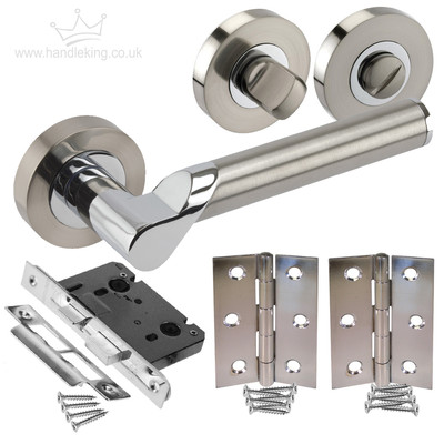 Designer Door Handle Pack - Duo Polished & Satin Chrome Bathroom Door ...