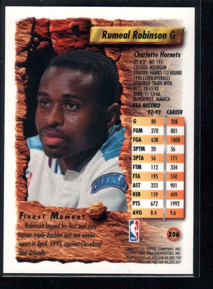 1993 Finest #206 Rumeal Robinson NM/NM+ X3133763 | eBay