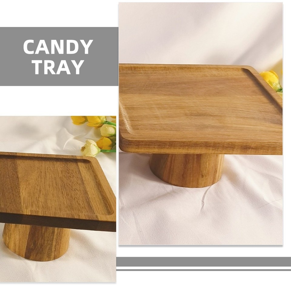 Wooden Square Cake Stand Dessert Tray Elevated Serving Platter | eBay ...