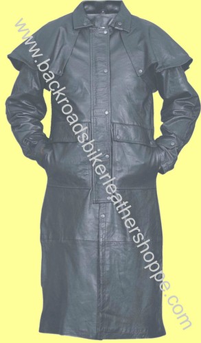 Mens Thin Buffalo Leather Biker Duster Trench Coat Jacket Long | eBay