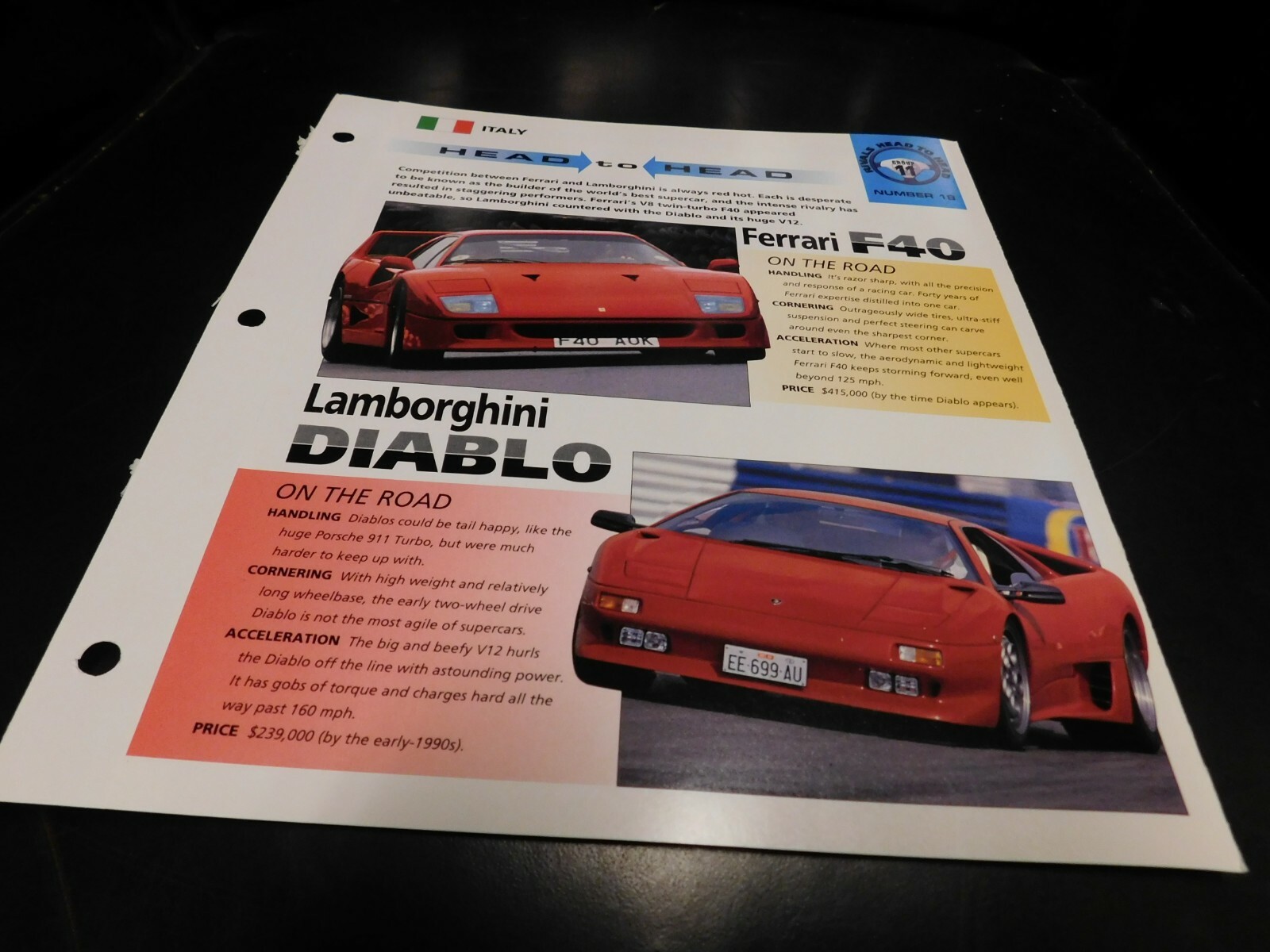 Ferrari F40 VS Lamborghini Diablo Comparison Literature Brochure Photo ...