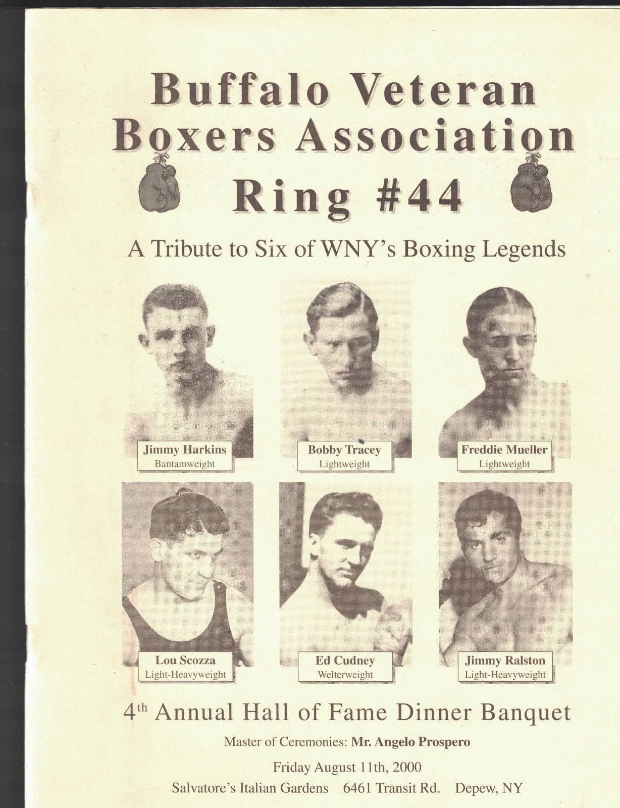Buffalo Boxers Association 2000 Program Lou Scozza Jimmy Harkins Bobby ...